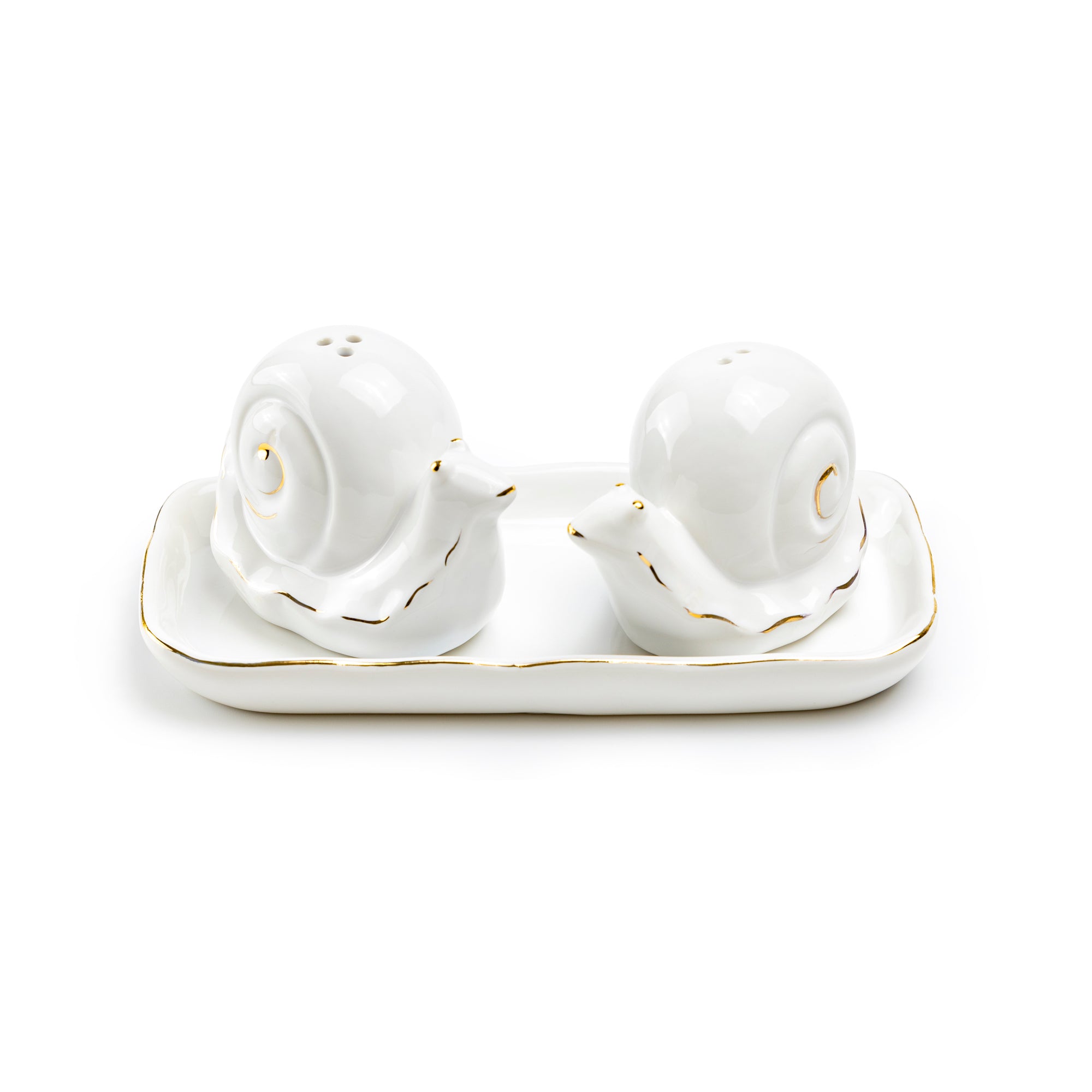 Potter's Studio White Gold Snails Ceramic Salt and Pepper Shaker Set ...