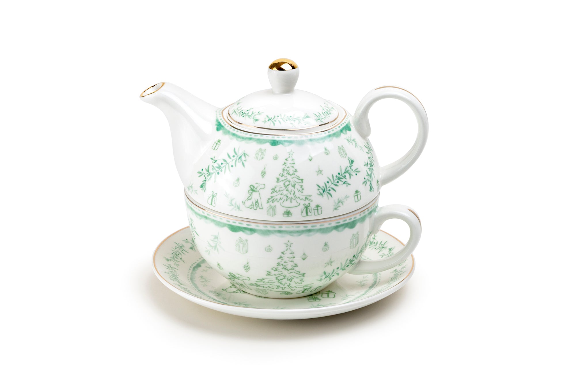 Festive Pup and Tree Fine Porcelain Tea For One Set – Grace Teaware