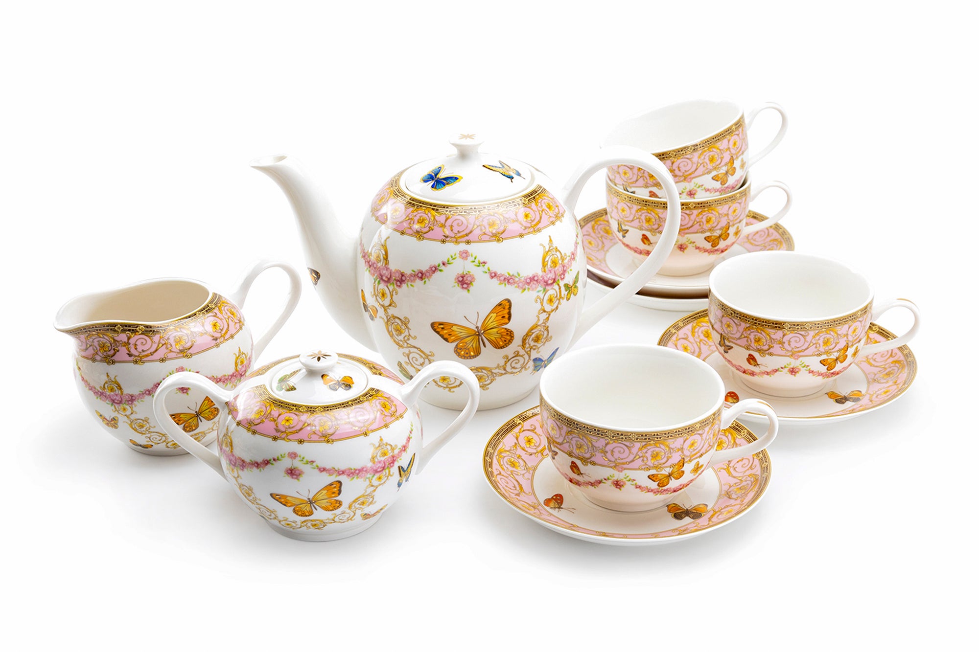 Butterflies with Pink Ornament Fine Porcelain Tea Set – Grace Teaware